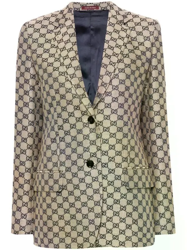 Gucci Gg-embroidered Single-breasted Blazer - Neutrals