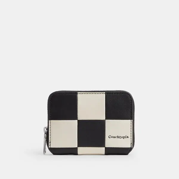COACHTOPIA Zip Around Wallet In Checkerboard Upcrafted Leather - Black/chalk