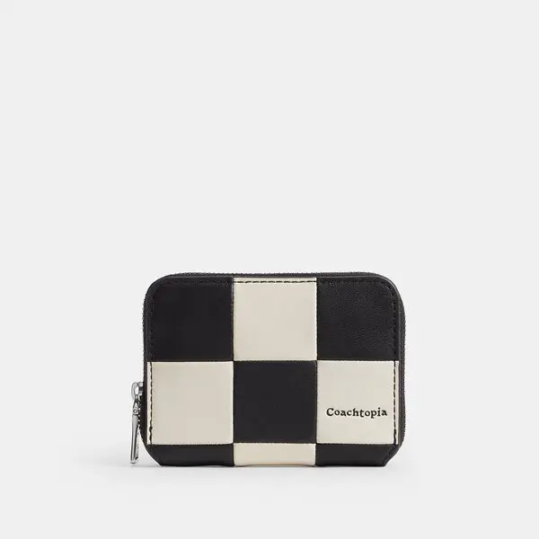 COACHTOPIA Zip Around Wallet In Checkerboard Upcrafted Leather - Black/chalk