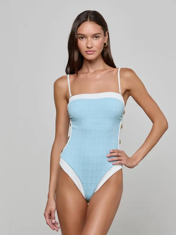 L'Agence Tory Bandeau One-piece Swimsuit - Powder Blue/white