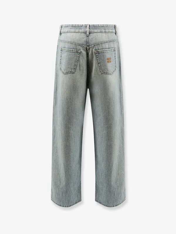 Miu Miu Cotton Pants With Logo Lettering Embroidery