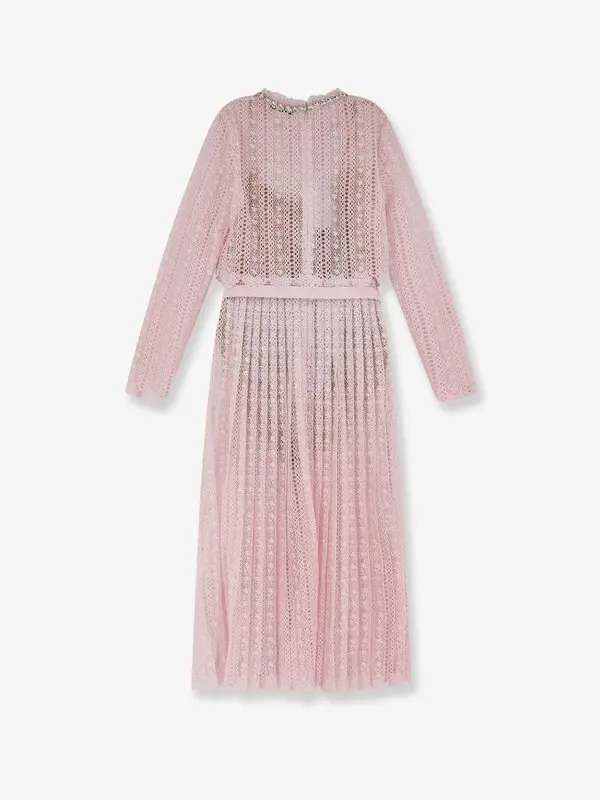 Self-Portrait Lace Long Dress With Belt - Pink | Editorialist
