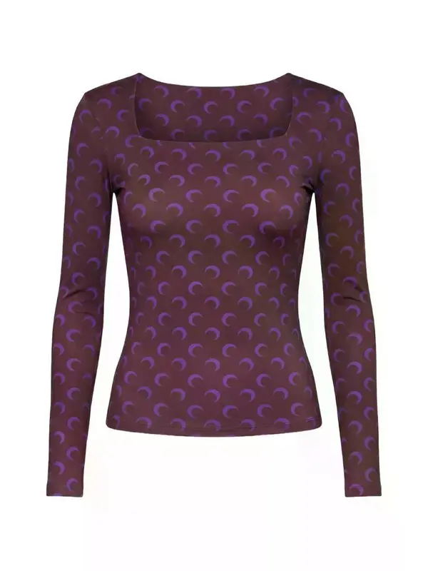 MARINE SERRE Moon Print Long Sleeve Top - Brown