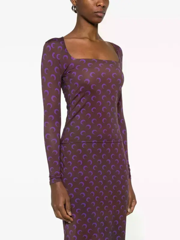 MARINE SERRE Moon Print Long Sleeve Top - Brown