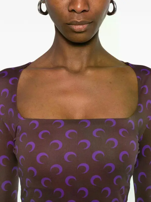 MARINE SERRE Moon Print Long Sleeve Top - Brown