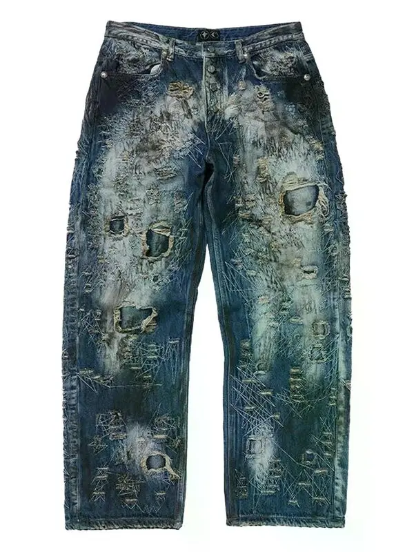 THUG CLUB Distressed-finish Patchwork Jeans