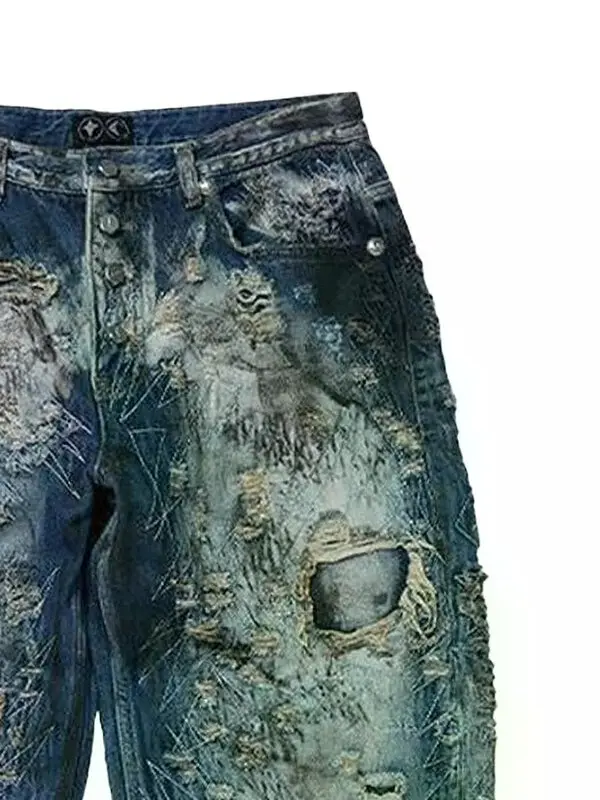 THUG CLUB Distressed-finish Patchwork Jeans