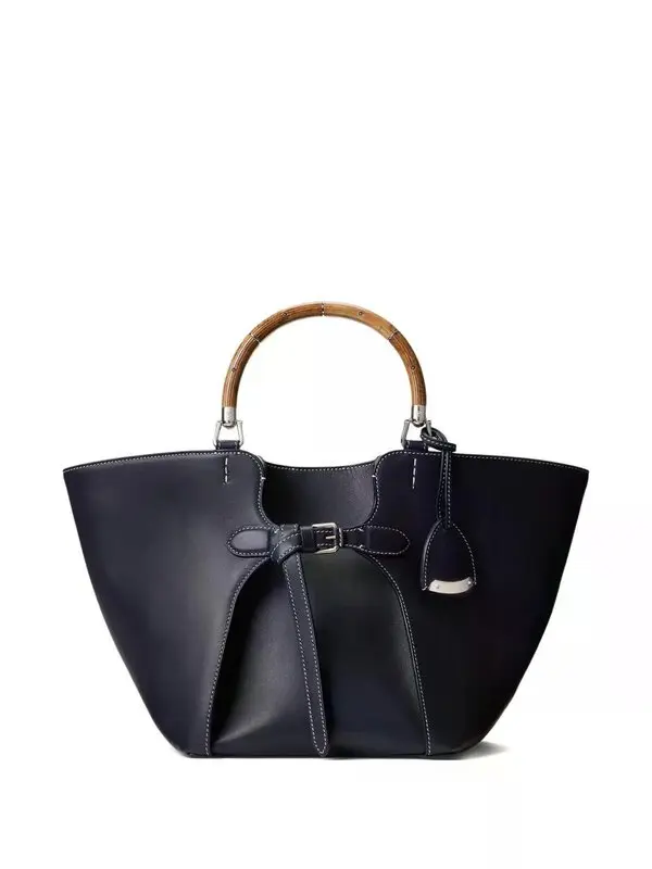 Ralph Lauren Leather Tote Bag With Wood Handles - Blue