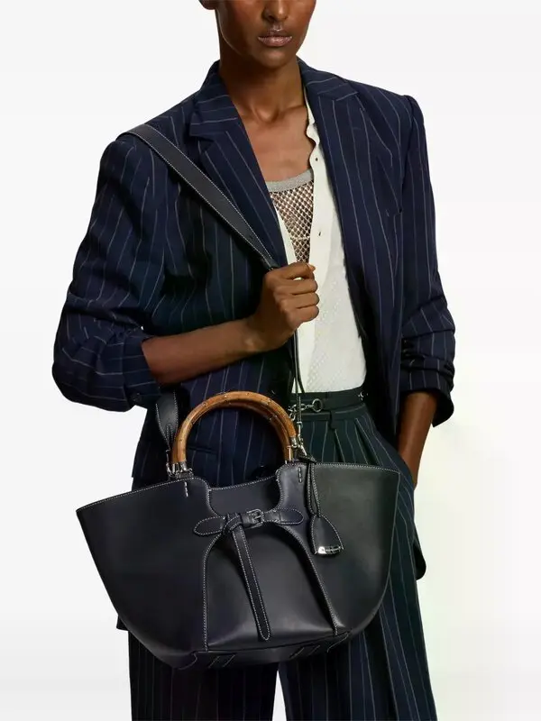 Ralph Lauren Leather Tote Bag With Wood Handles - Blue