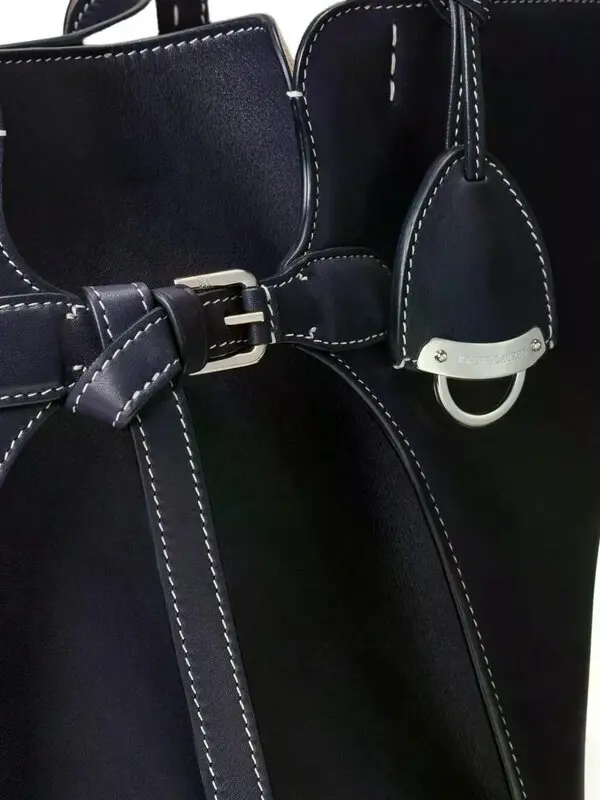 Ralph Lauren Leather Tote Bag With Wood Handles - Blue