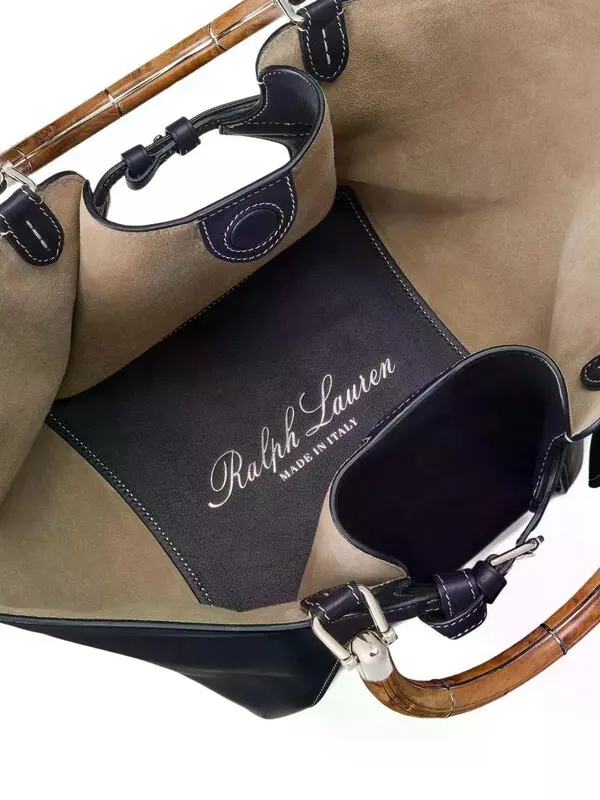 Ralph Lauren Leather Tote Bag With Wood Handles - Blue