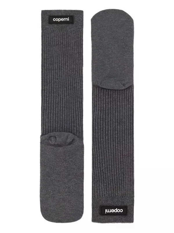 Coperni Ribbed Socks With Logo Detail - Grey