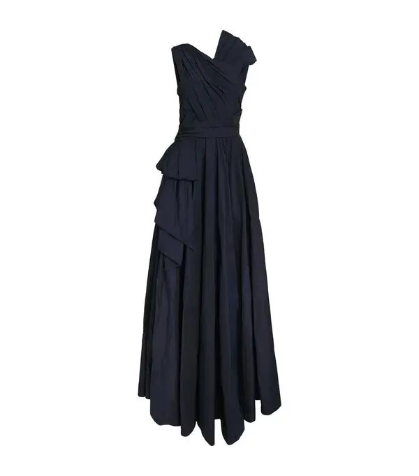 Talbot Runhof Taffeta Pleated Maxi Dress