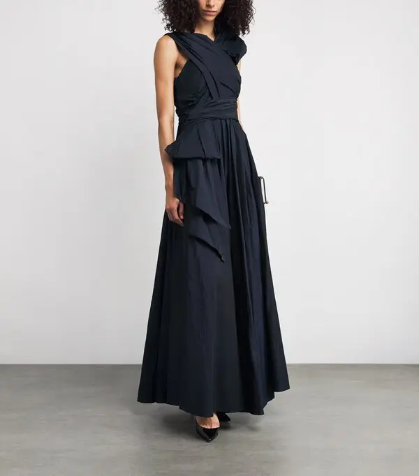 Talbot Runhof Taffeta Pleated Maxi Dress