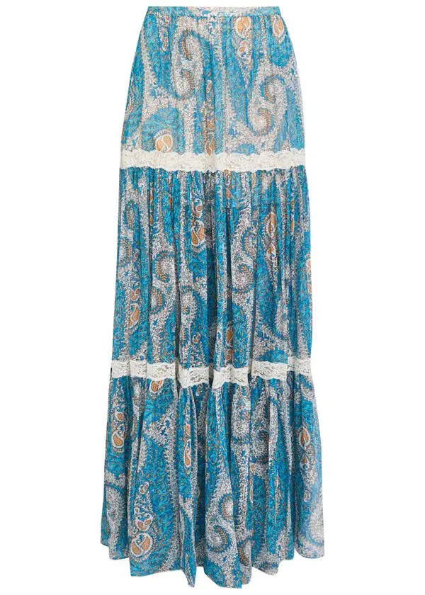 Etro Patterned Silk Maxi Skirt - Blue