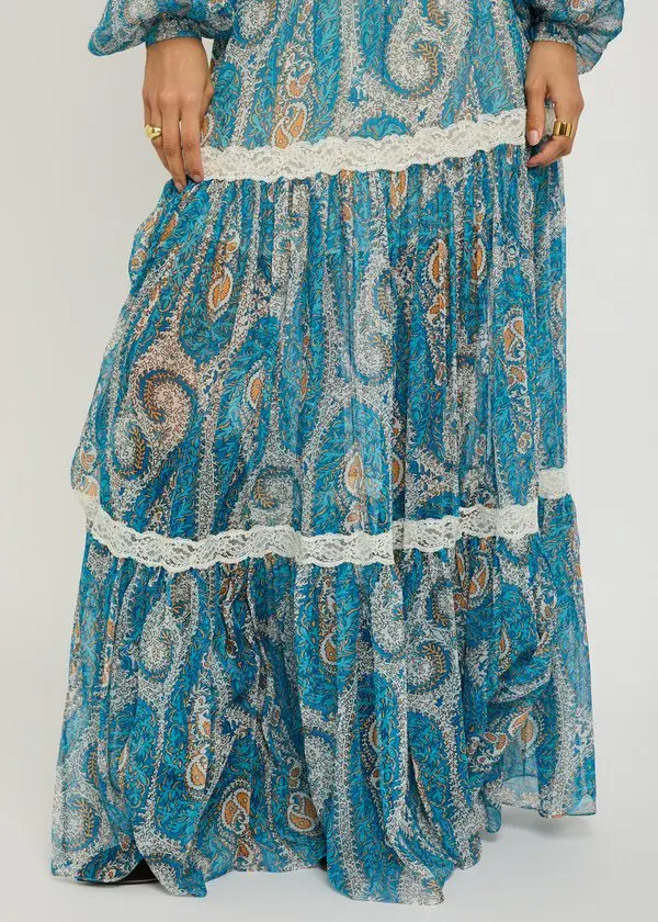 Etro Patterned Silk Maxi Skirt - Blue