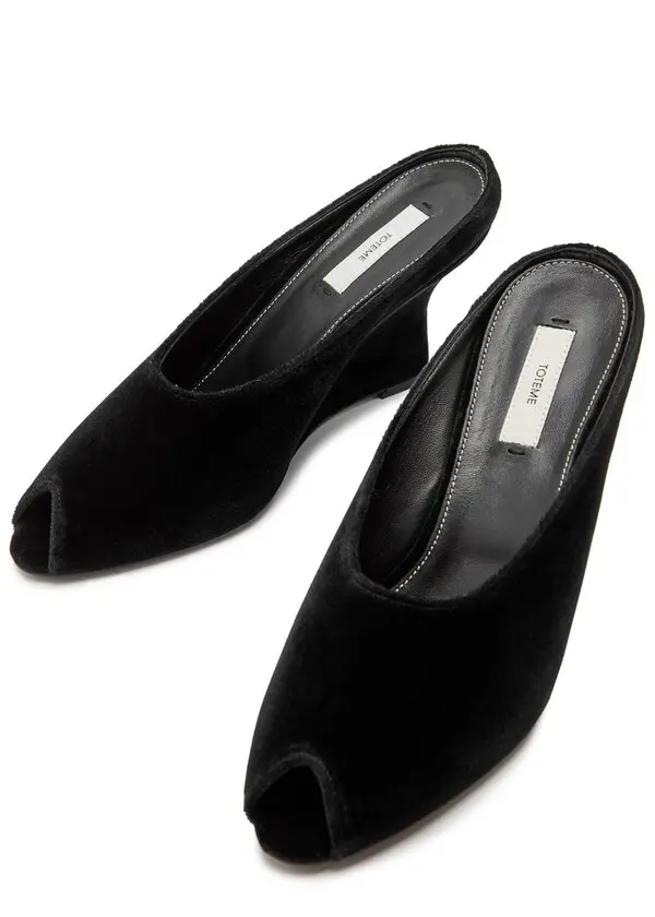 TOTEME 85 Velvet Peep-toe Mules