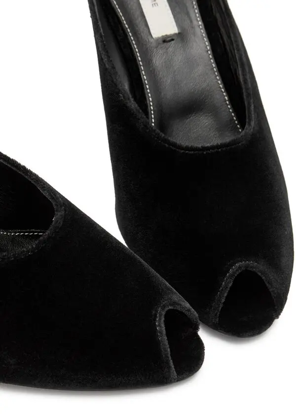 TOTEME 85 Velvet Peep-toe Mules
