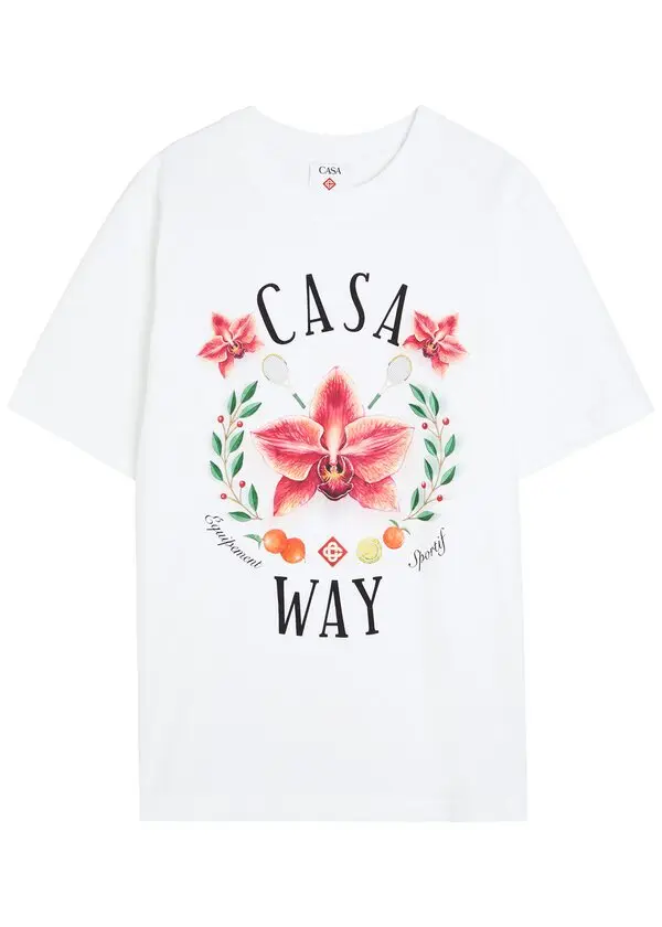 Casablanca Casa Way Orchid Printed Cotton T-shirt - White