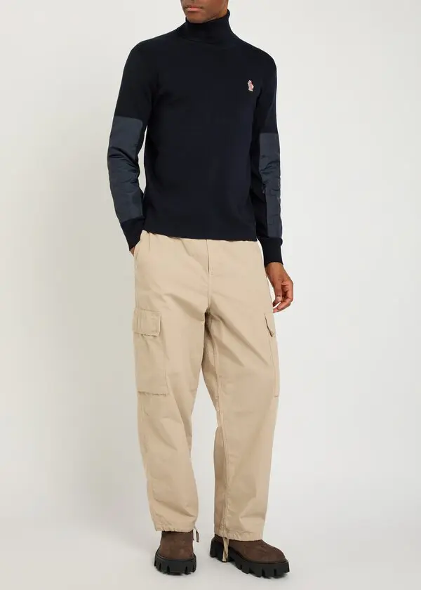 Moncler Panelled Roll-neck Wool-blend Jumper - Navy