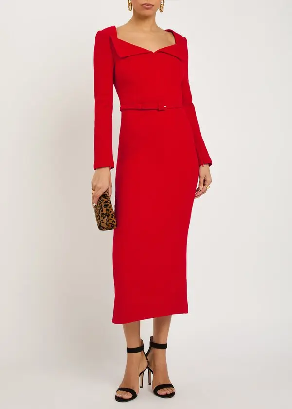 Roland Mouret Belted Wool Midi Dress