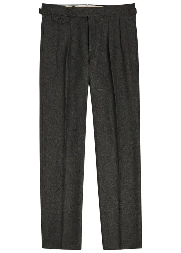 Ralph Lauren Pleated Tapered-leg Wool Trousers - Grey