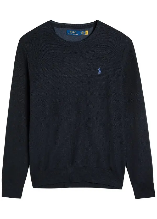 Polo Ralph Lauren Logo-embroidered Waffle-knit Jumper - Navy