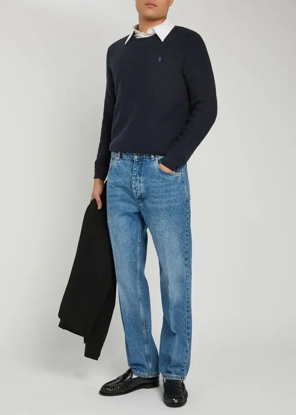 Polo Ralph Lauren Logo-embroidered Waffle-knit Jumper - Navy