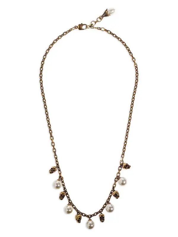 Alexander McQueen Skull And Pearl Pendant Necklace - Gold