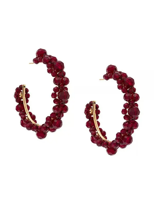 Simone Rocha Crystal Beaded Wiggle Hoop Earrings - Red
