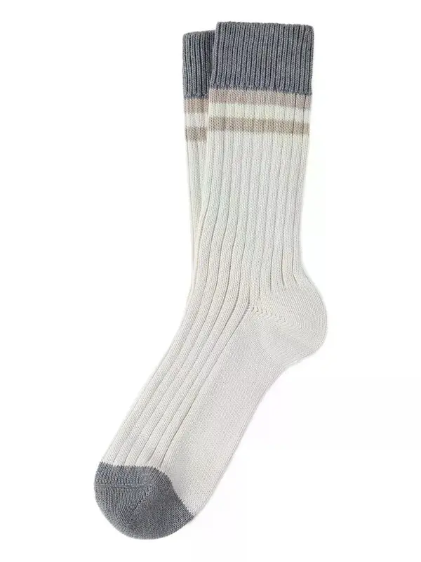 Brunello Cucinelli Striped Cotton Socks - Neutrals