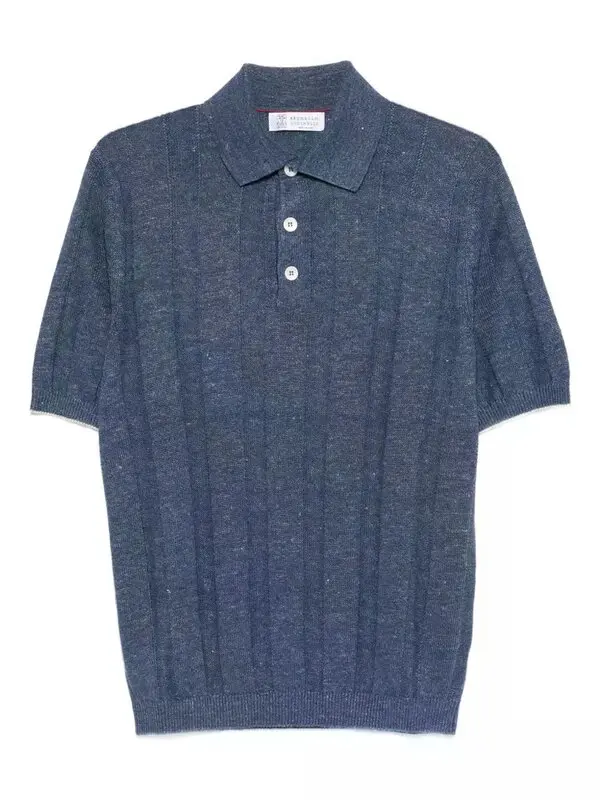 Brunello Cucinelli Ribbed-knit Short-sleeve Polo Shirt - Blue