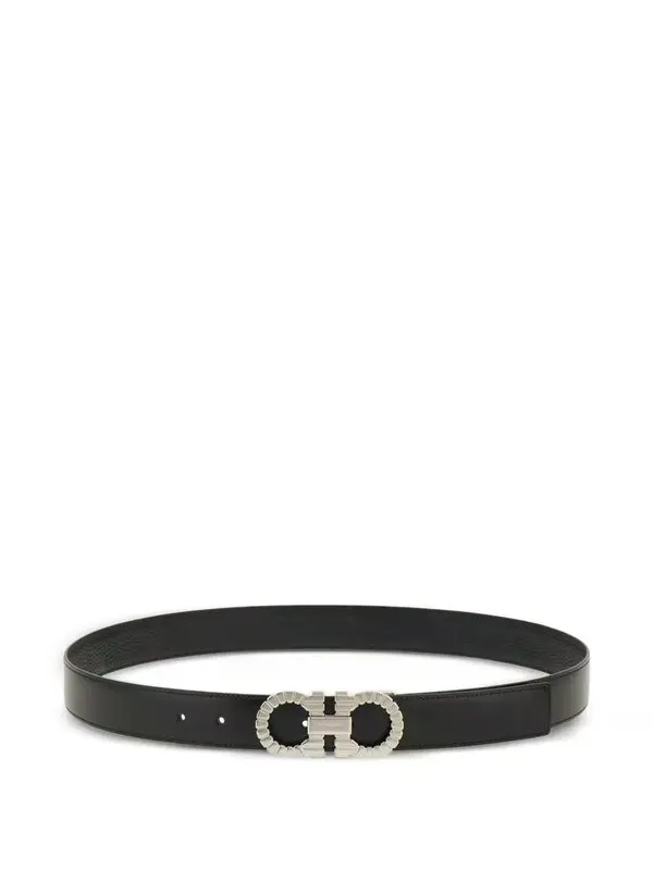 FERRAGAMO Topstitched Gancini Buckle Belt - Black