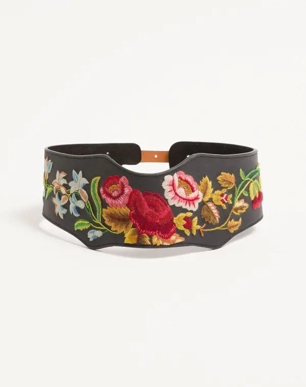 Valentino Garavani Leather Belt With Floral Embroidery - Multicolour