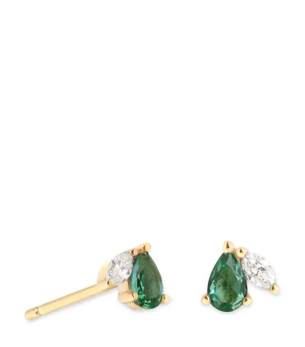 ASTRID & MIYU Diamond And Emerald Stud Earrings - Gold