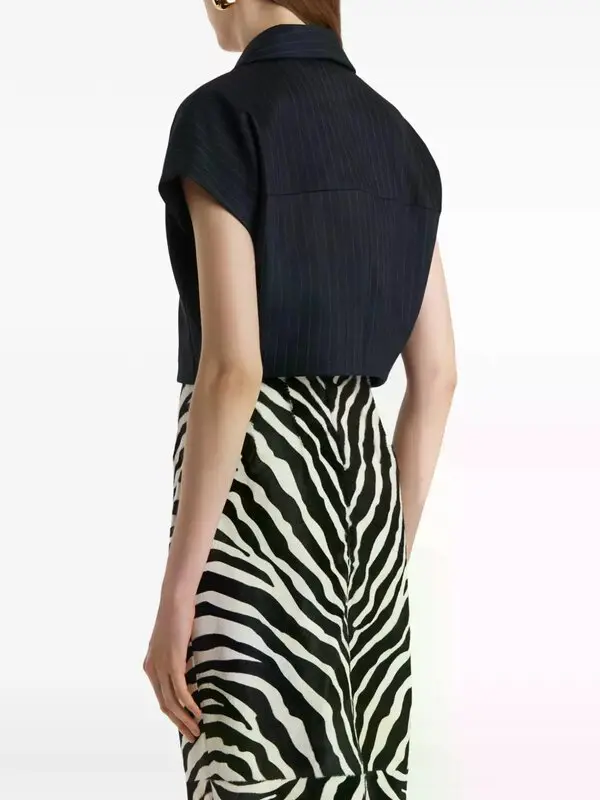 Khaite Robin Chalk Stripe Suiting Cropped Zip Top