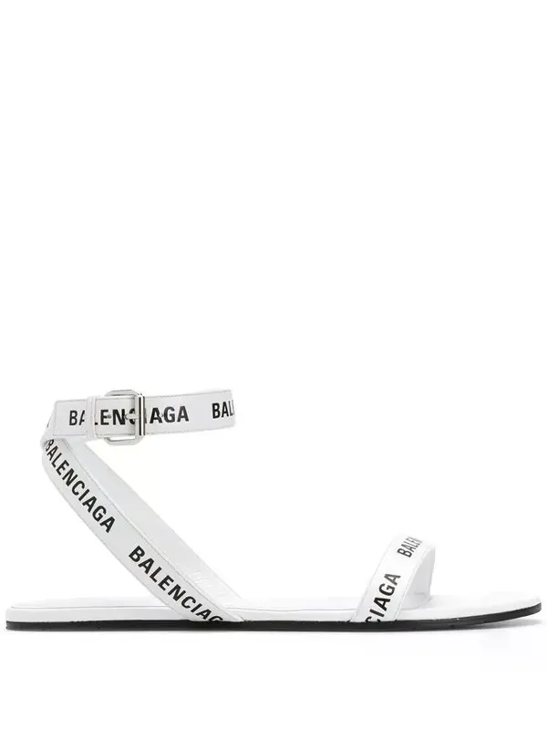 Balenciaga Logo Strap Sandals - White
