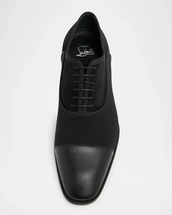 CHRISTIAN LOUBOUTIN Greggory Leather & Fabric Oxford Shoes - Black