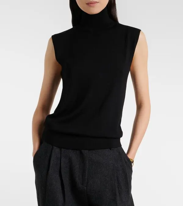 TOTEME Wool And Silk Turtleneck Sweater Vest - Black