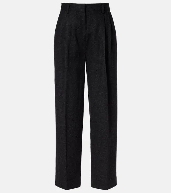 TOTEME Wool-blend Flannel Straight Pants - Grey