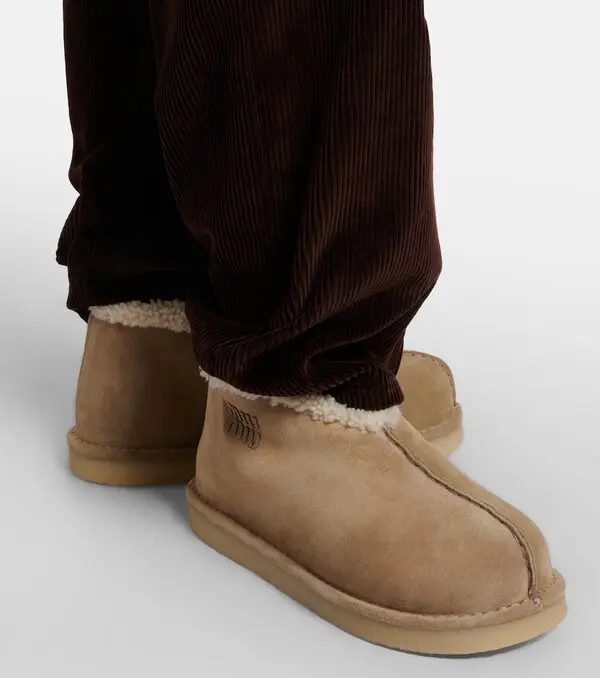 Miu Miu Shearling-lined Suede Ankle Boots - Beige