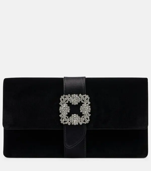 Manolo Blahnik Capri Embellished Velvet Clutch - Black