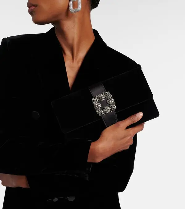 Manolo Blahnik Capri Embellished Velvet Clutch - Black