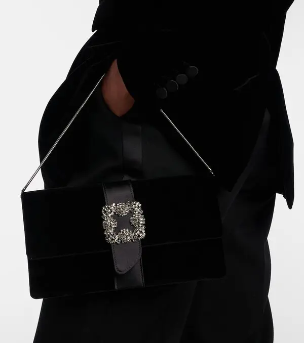 Manolo Blahnik Capri Embellished Velvet Clutch - Black
