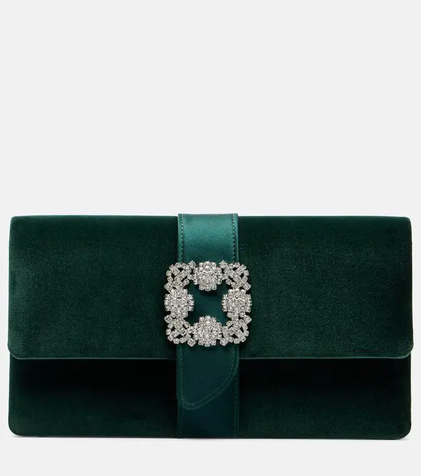 Manolo Blahnik Capri Embellished Velvet Clutch - Green