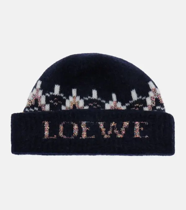 Loewe Fair Isle Sequined Wool-blend Beanie - Blue