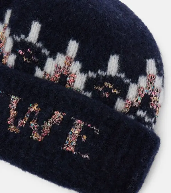 Loewe Fair Isle Sequined Wool-blend Beanie - Blue