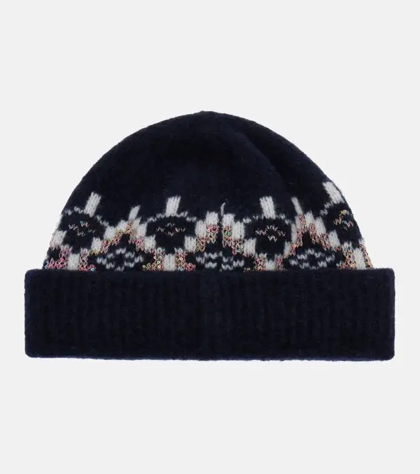 Loewe Fair Isle Sequined Wool-blend Beanie - Blue
