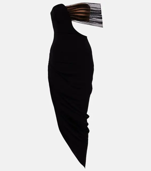 NENSI DOJAKA Asymmetric Tulle-trimmed Cocktail Dress - Black