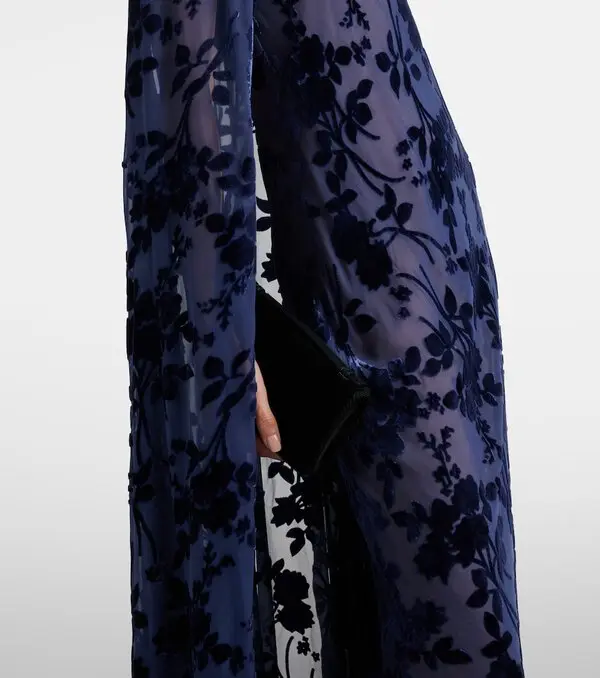 RODARTE Caped Off-shoulder Jacquard Maxi Dress - Blue